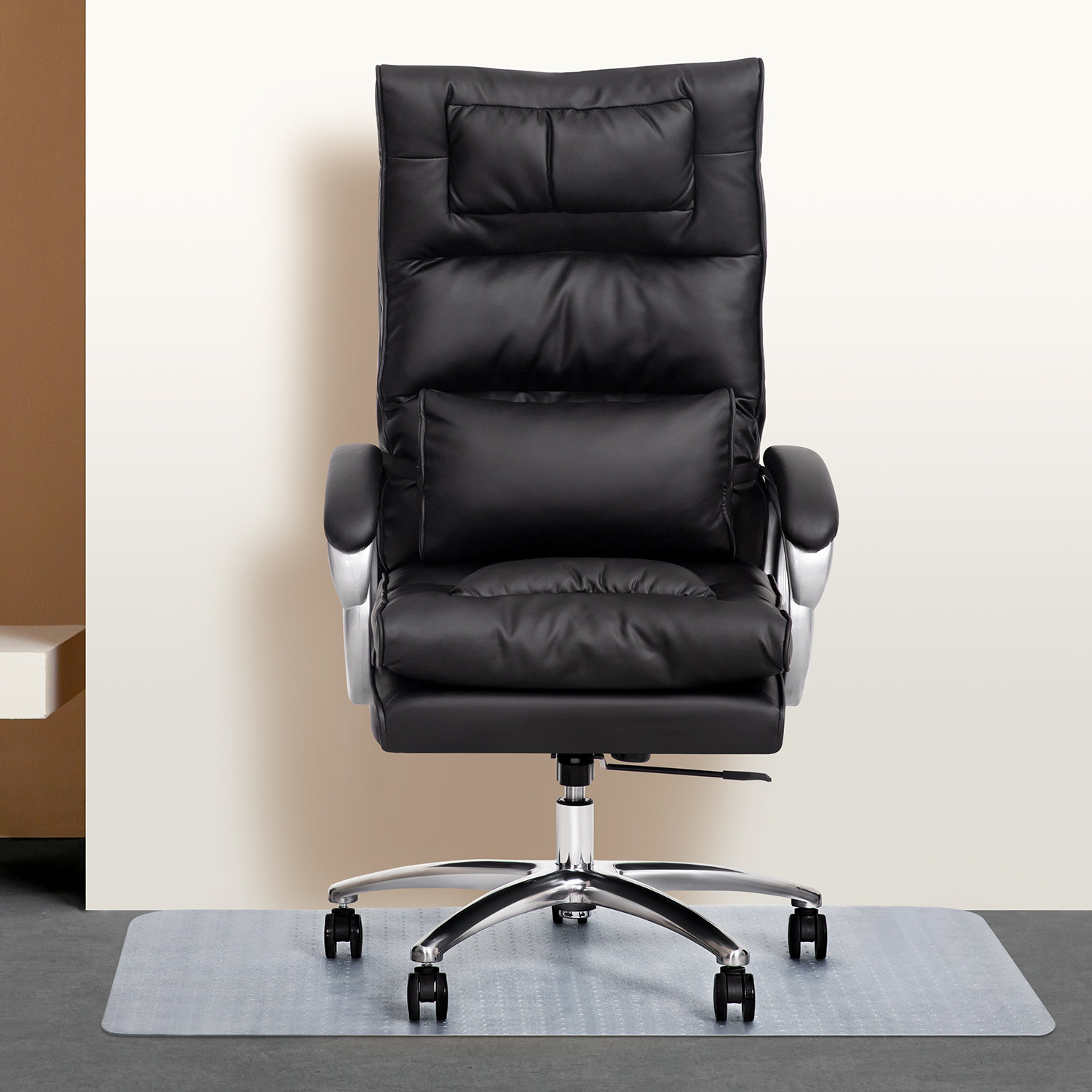Inbox Zero Chair with Floor Protection Carpet Faux Leather Executive Computer Seat with Lumbar Support Cushion Wayfair